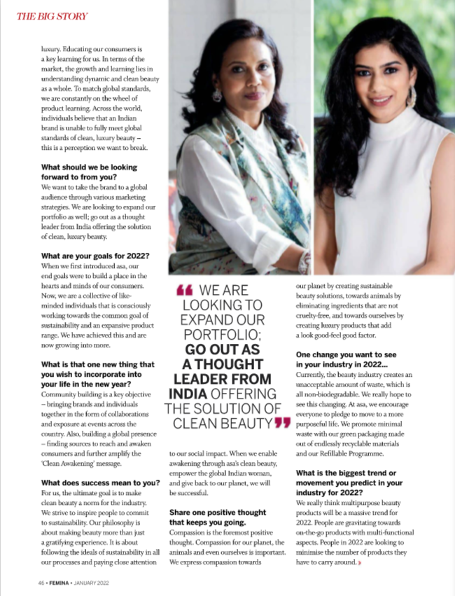 asa beauty Femina January 2022 | ZAINA MEHER KADIRI